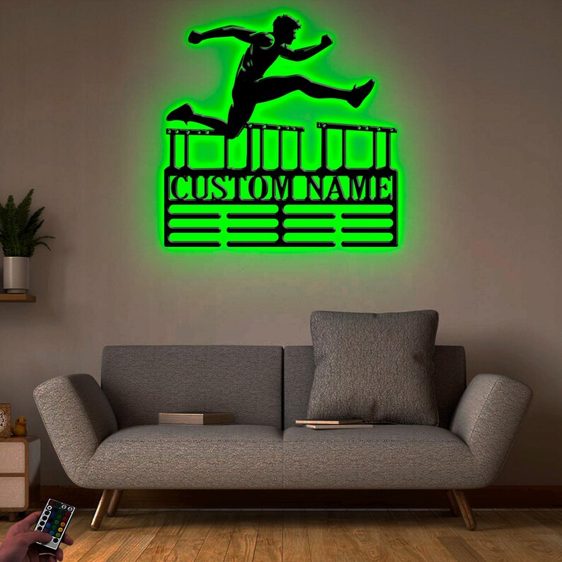 Custom Hurdles Running Medal Holder LED Light, Personalized Hurdle ...