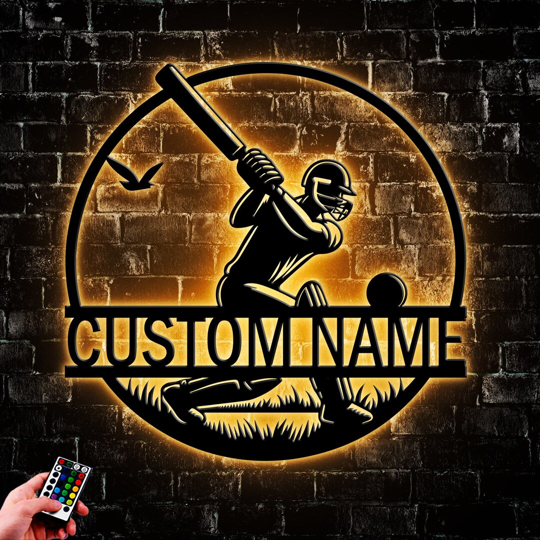 Custom Cricket Metal Wall Art Led Light, Personalized Cricket Player ...