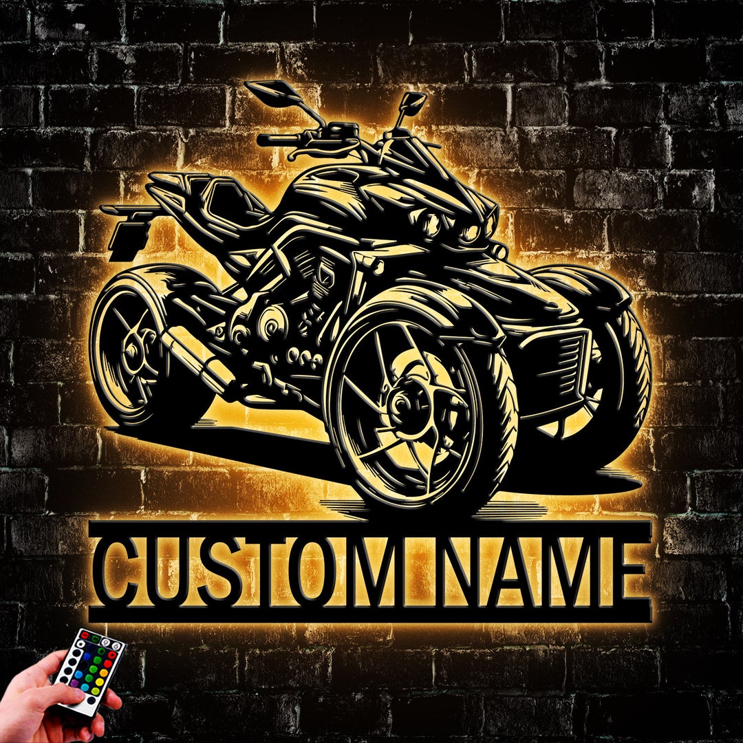 Custom Ryker Metal Wall Art Led Light, Personalized Three Wheel ...
