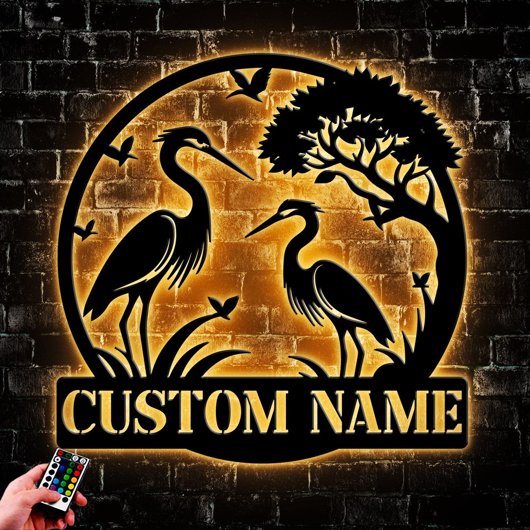 Custom Herons Bird Metal Wall Art Led Light, Personalized Bird Lover ...
