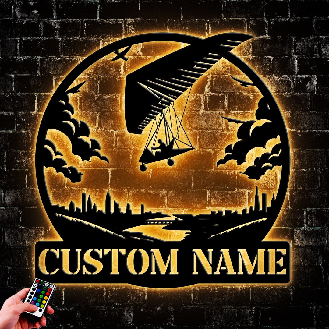 Custom Hang Gliding Metal Wall Art LED Light, Personalized Hang Glider ...