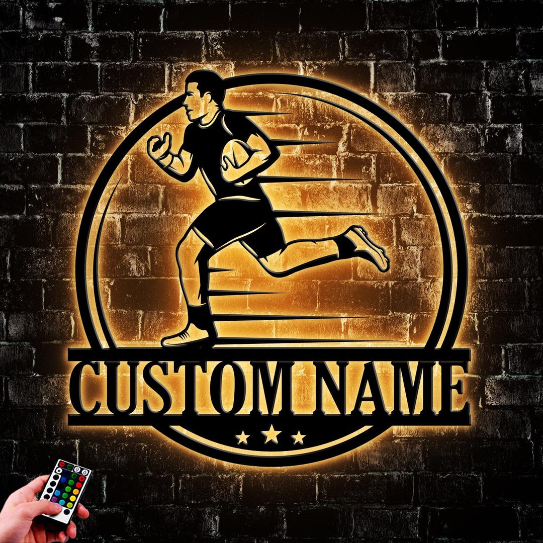 Custom Rugby Metal Wall Art LED Light, Personalized Rugby Player Name ...