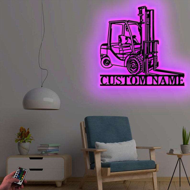 Custom Forklift Metal Wall Art Led Light, Personalized Forklift Truck ...