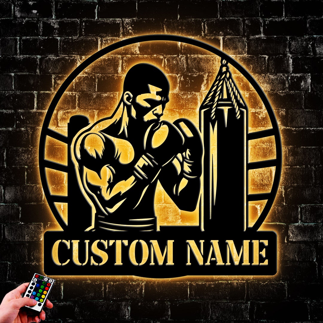 Custom Boxing Metal Wall Art Led Light, Personalized Boxer Name Sign ...