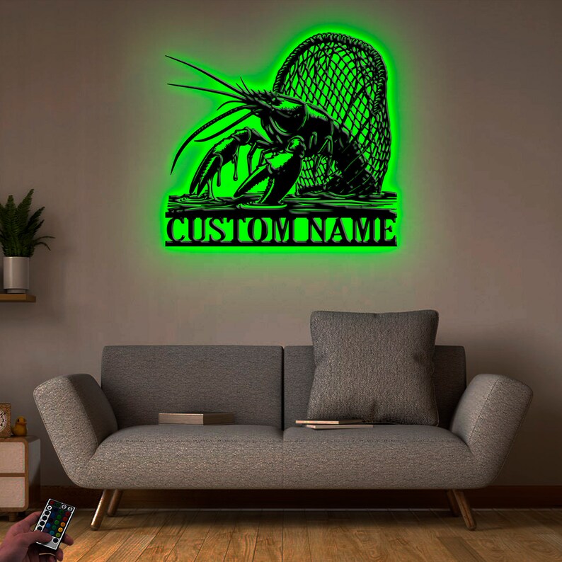 Custom Crawfish Metal Wall Art LED Light, Personalized Ocean Lover Name ...