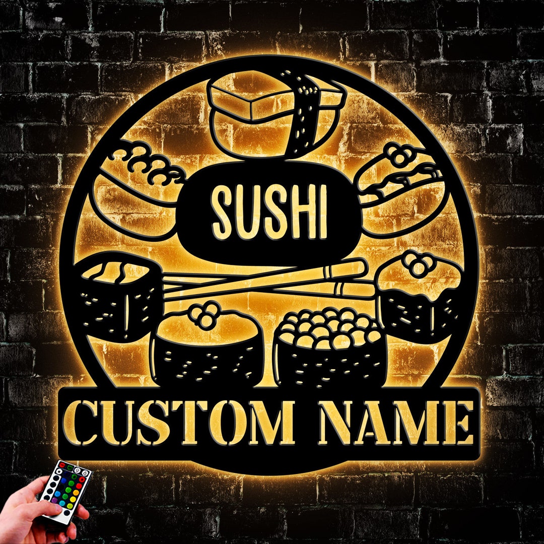 Custom Kawaii Sushi Metal Wall Art Led Light, Personalized Sushi ...