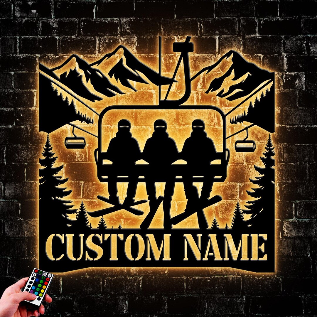 Custom Ski Lift Chair Metal Wall Art LED Light, Personalized Skiing ...