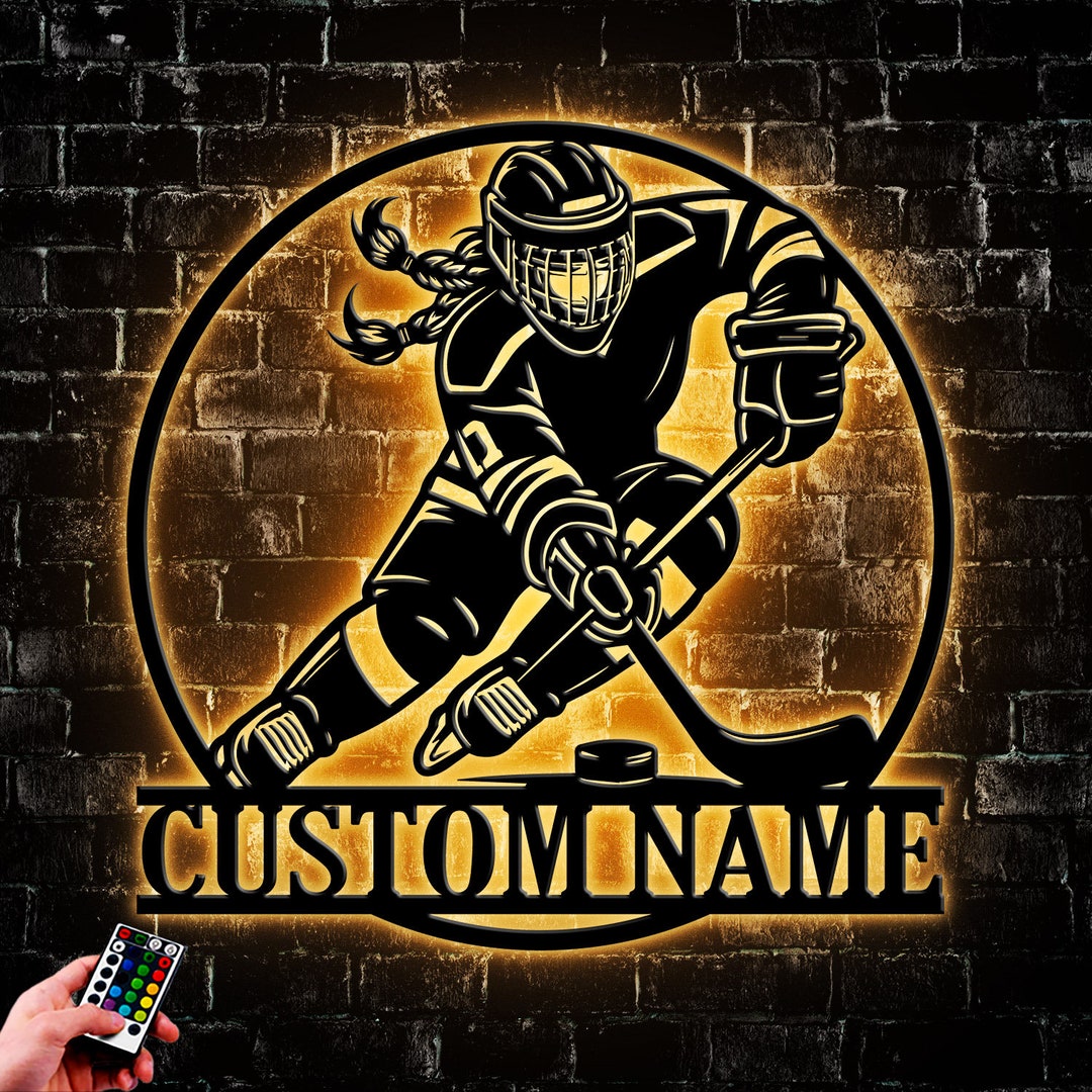 Custom Women's Hockey Metal Wall Art Led Light, Personalized Hockey ...