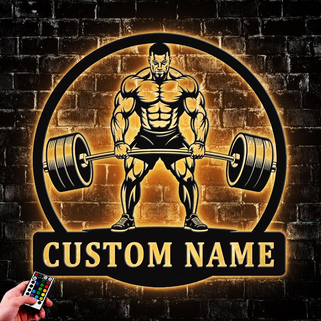 Personalized Powerlifting Metal Wall Art With LED Lights: Gym Name Sign ...