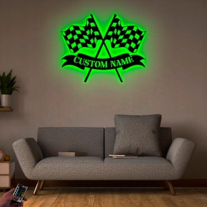Custom Start Finish Racing Flag Metal Wall Art Led Light, Personalized ...