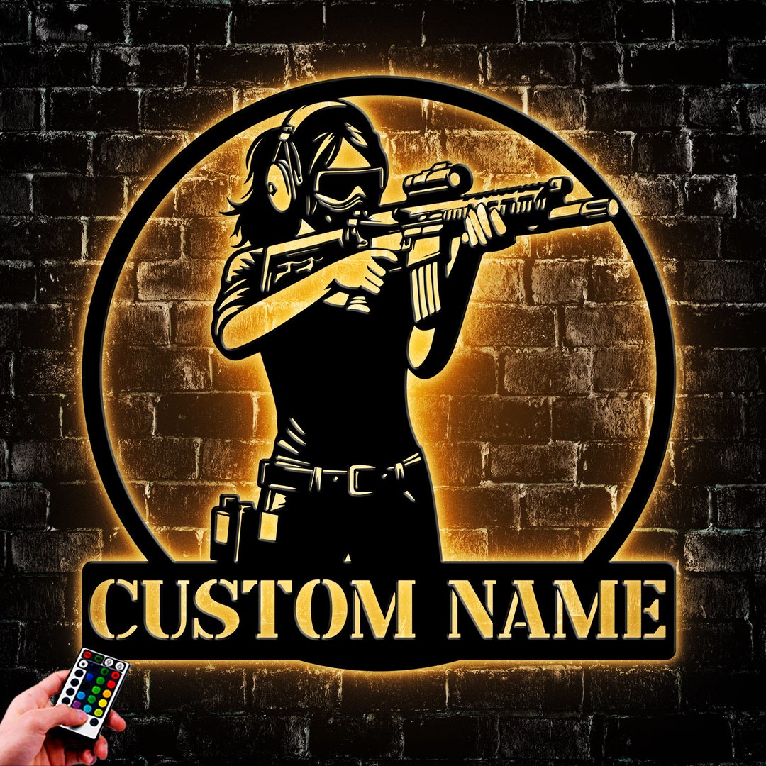Custom Shooting Metal Wall Art LED Light, Personalized Female Shooter ...