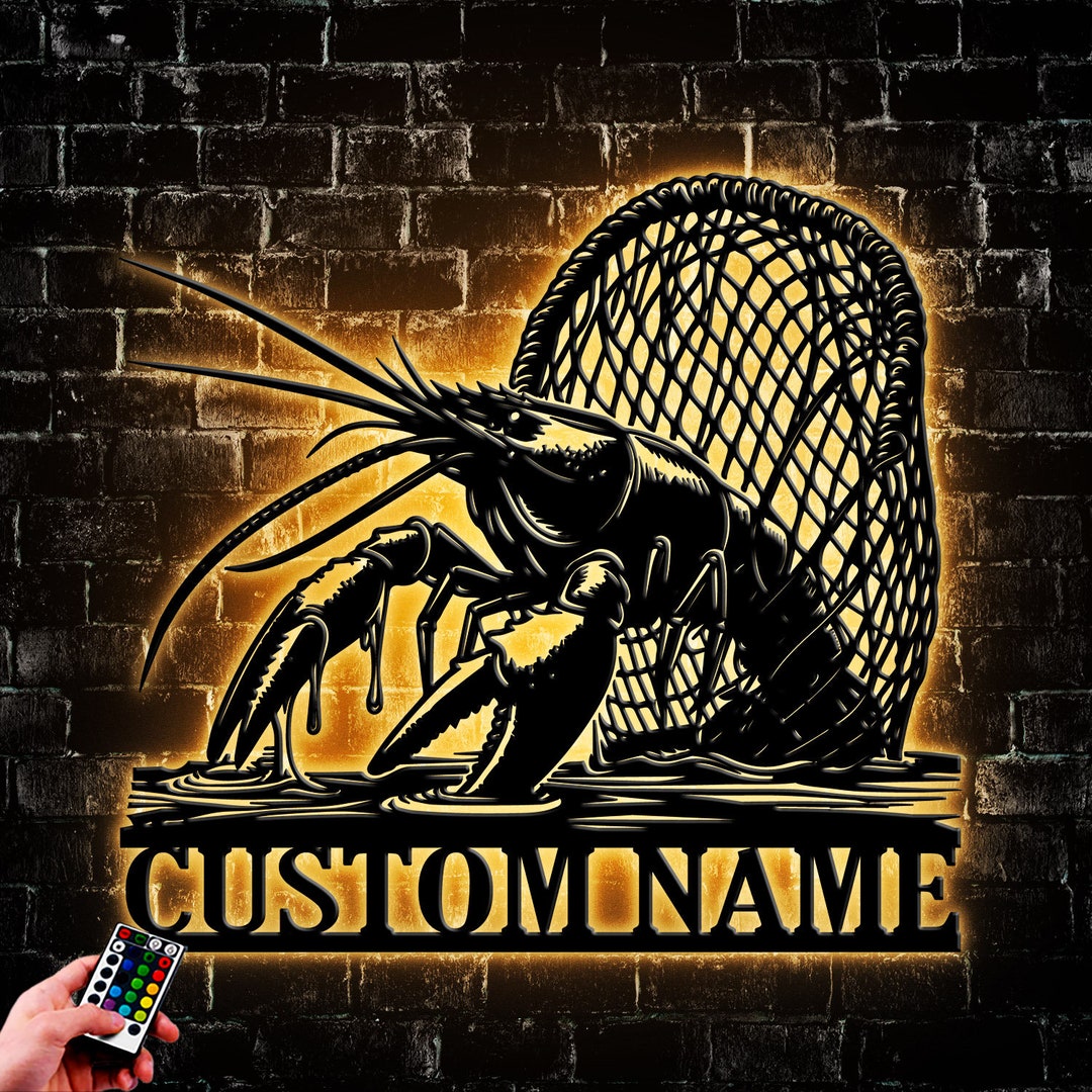 Custom Crawfish Metal Wall Art LED Light, Personalized Ocean Lover Name ...