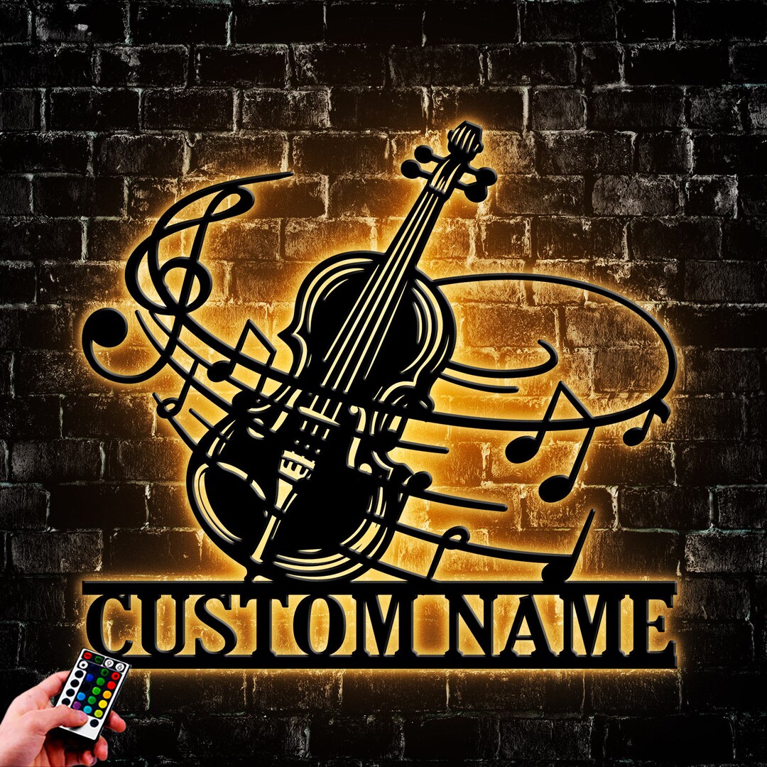 Custom Fiddle Musical Instrument Metal Wall Art LED Light, Personalized ...