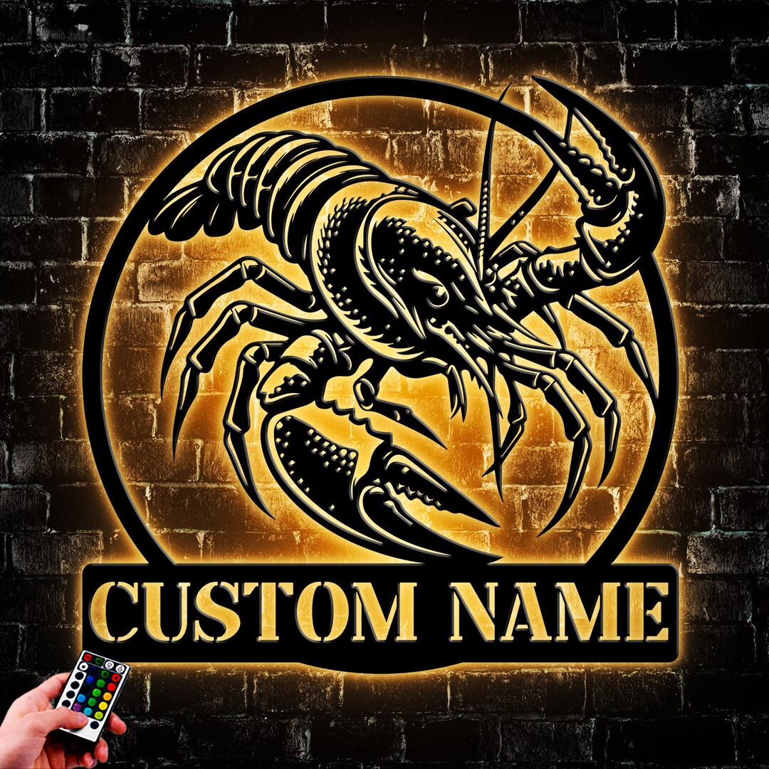 Custom Crawfish Metal Wall Art LED Light, Personalized Ocean Lover Name ...