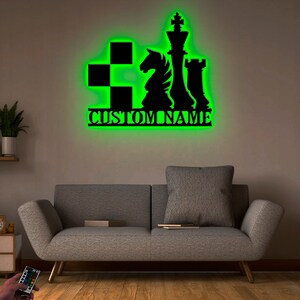 Custom Chess Metal Wall Art Led Light, Personalized Chess Player Name ...