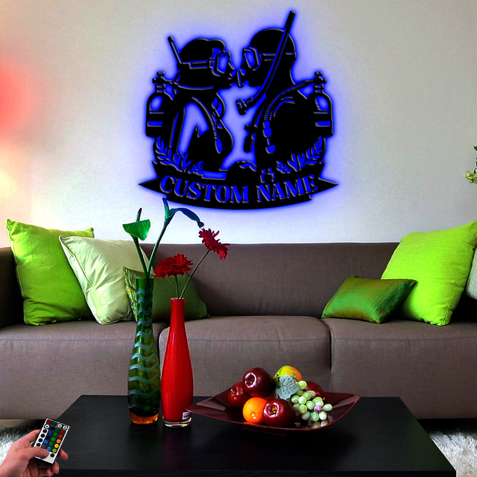 Custom Scuba Diving Sport Metal Wall Art Led Light, Personalized Couple ...