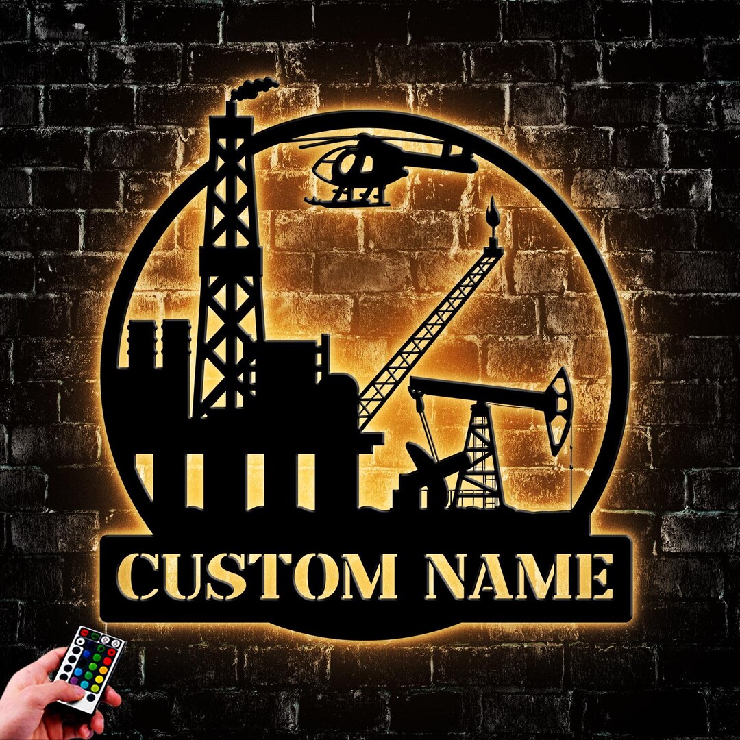 Custom US Flag Oil Rig Metal Wall Art LED Light, Personalized Oil Field ...