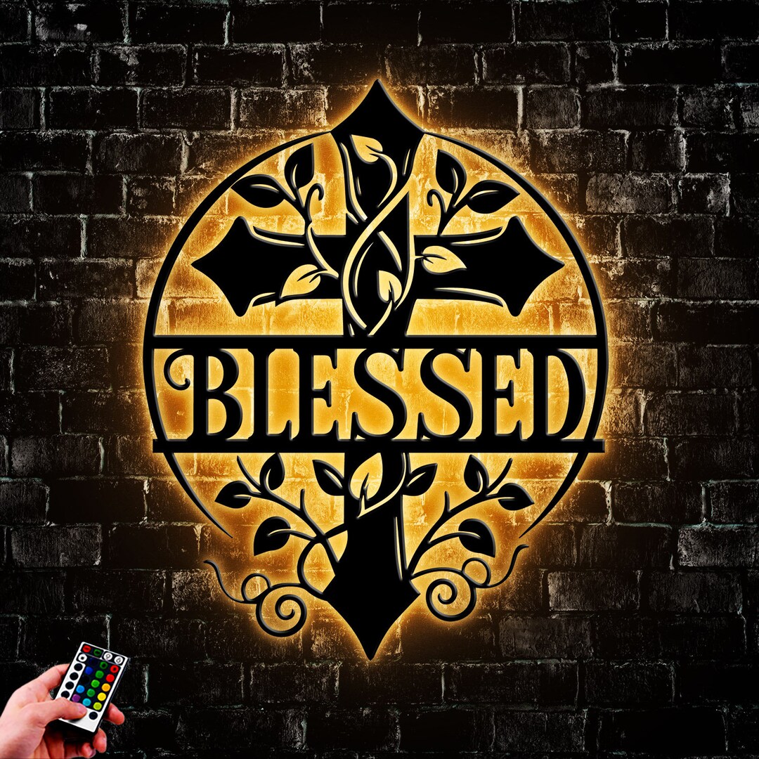 Blessed Cross Metal Wall Art Led Light, God Faith Cross Sign Home Decor ...