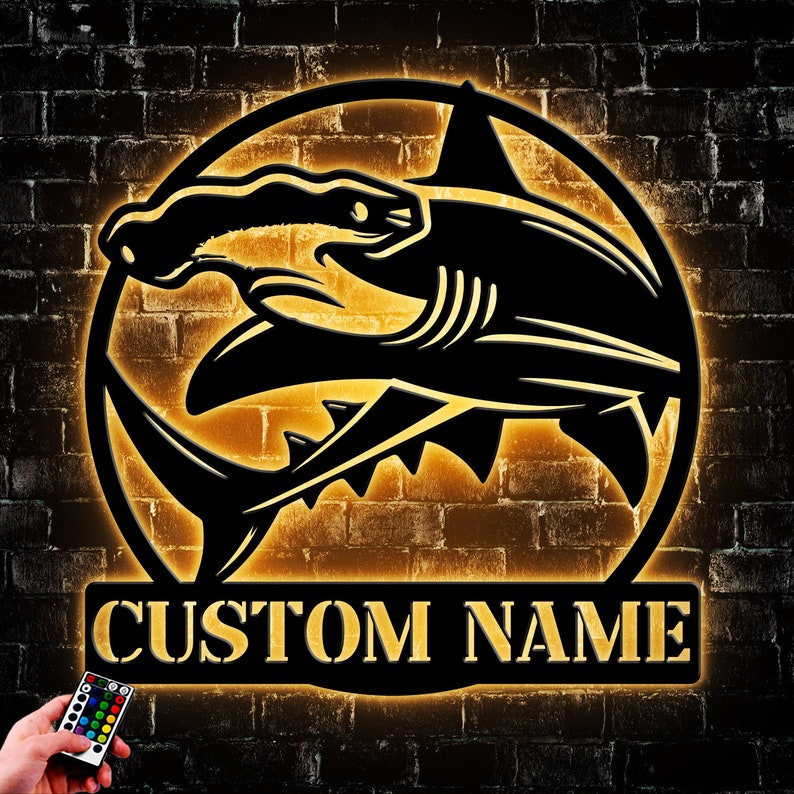 Custom Hammerhead Shark Metal Wall Art LED Light, Personalized Marine ...