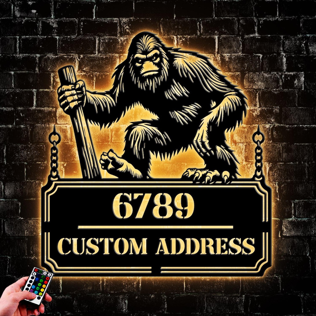 Custom Bigfoot Metal House Number LED Light, Personalized Address Sign ...