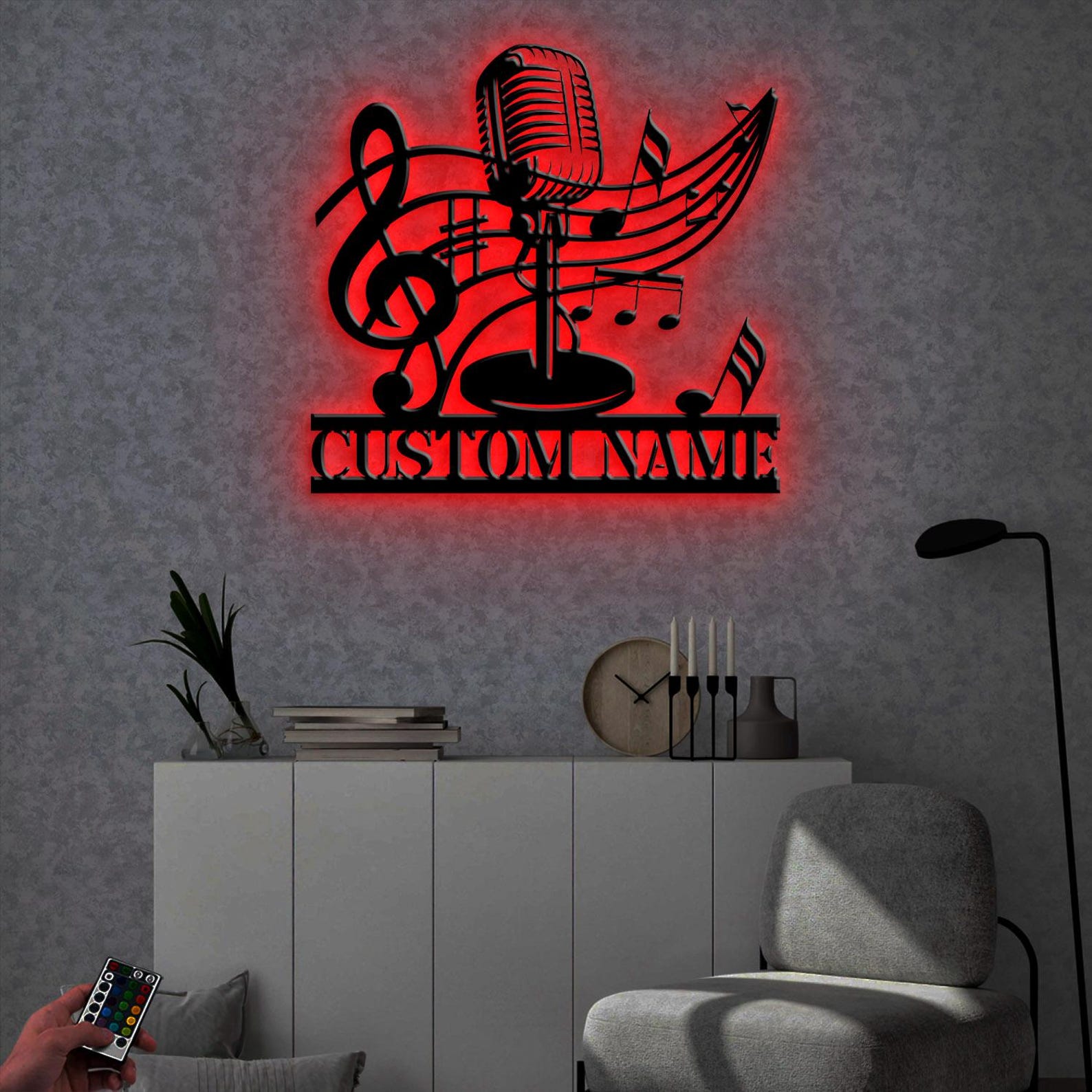 Custom Music Metal Wall Art LED Light, Personalized Composer Name Sign ...