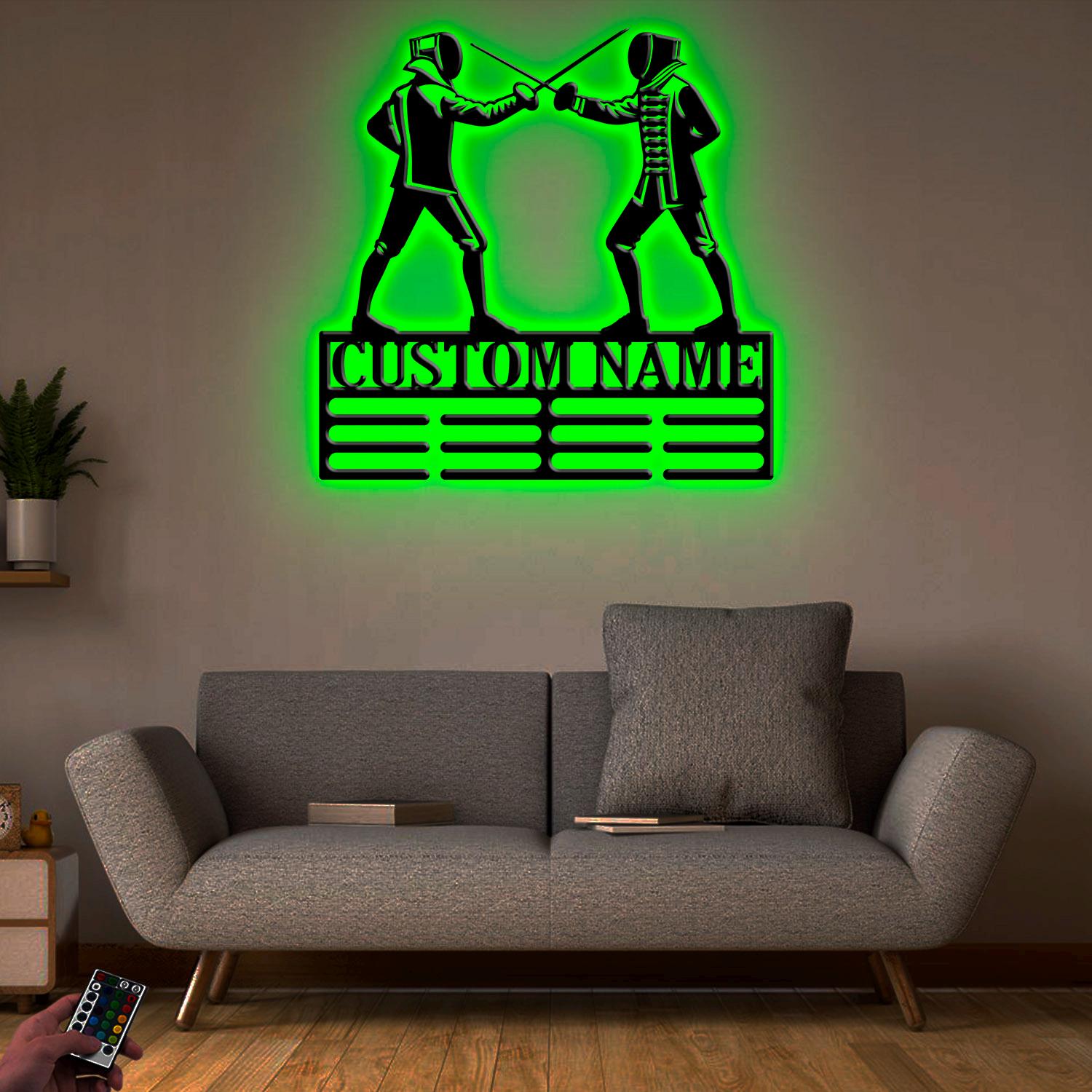Custom Fencing Medal Holder LED Light, Personalized Swordsman Name ...