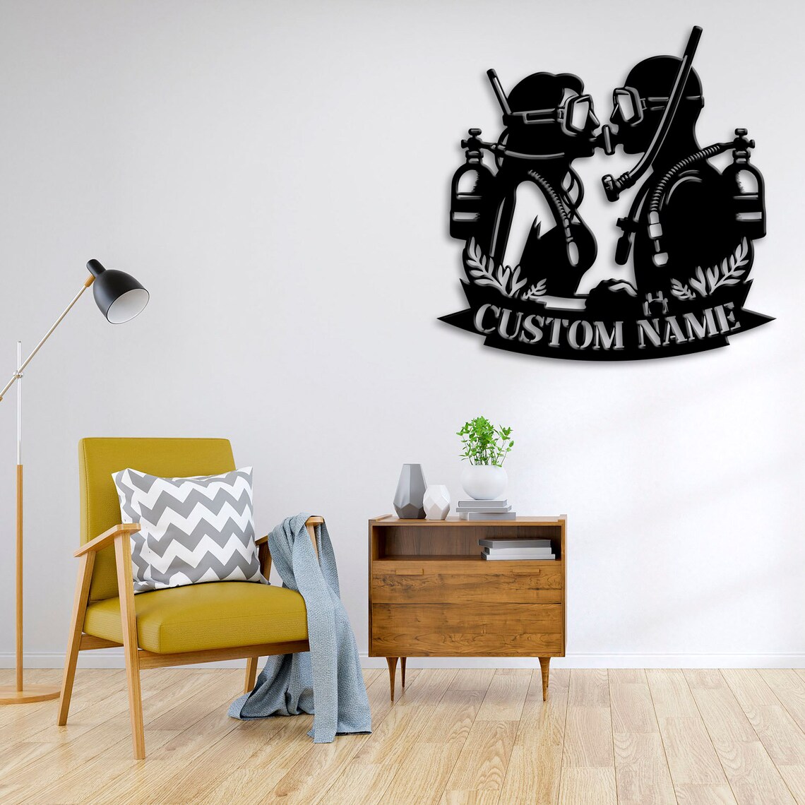 Custom Scuba Diving Sport Metal Wall Art Led Light, Personalized Couple ...
