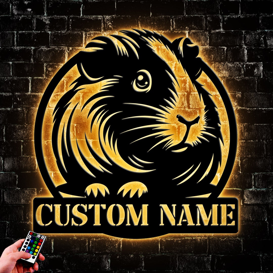 Custom Guinea Pig Metal Wall Art Led Light, Personalized Cavy Lover ...
