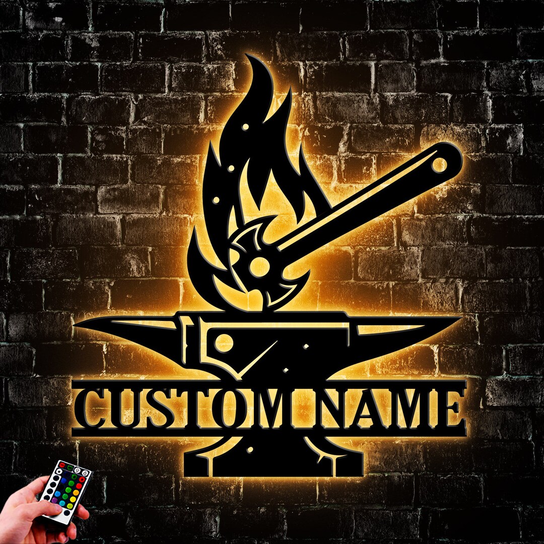 Custom Forging Metal Wall Art Led Light, Personalized Blacksmith Name ...