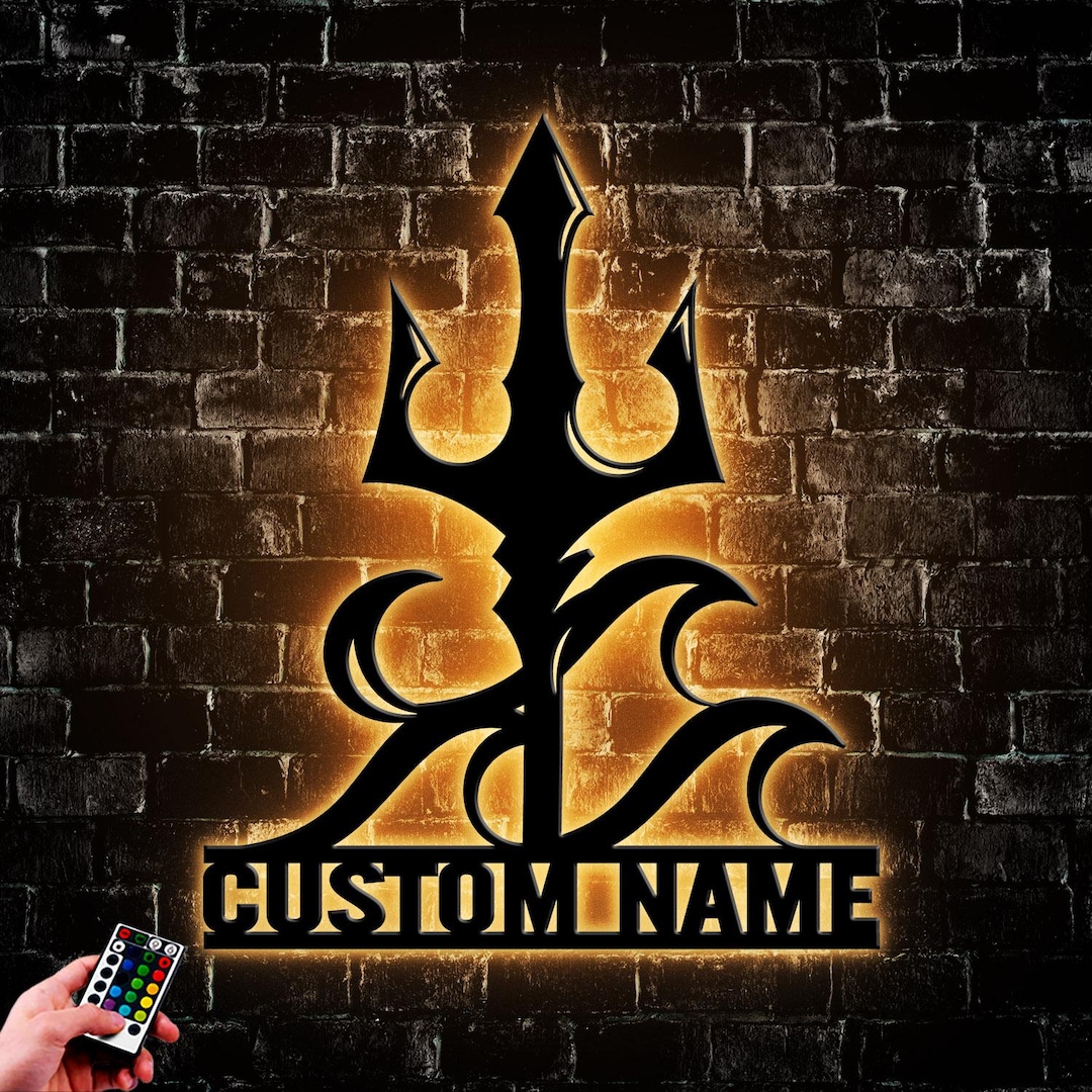 Custom Poseidon Trident Metal Wall Art LED Light, Personalized Greek ...