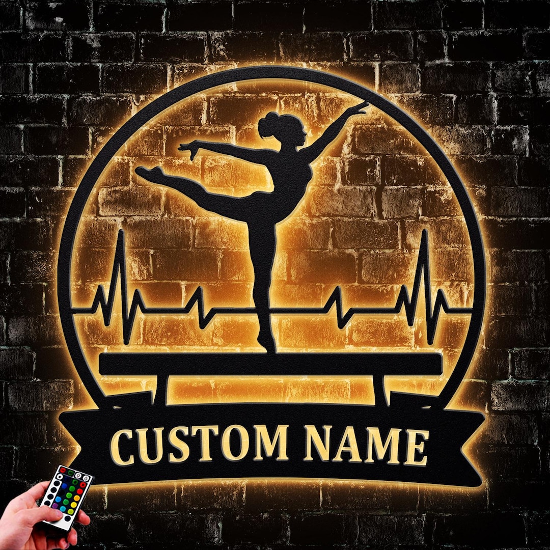 Personalized Artistic Gymnastics Metal Wall Decor Led Lights Artistic ...