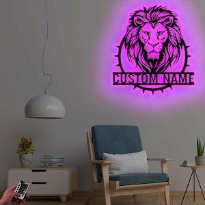 Custom Awesome Lion Metal Wall Art LED Light, Personalized Lion Lover ...