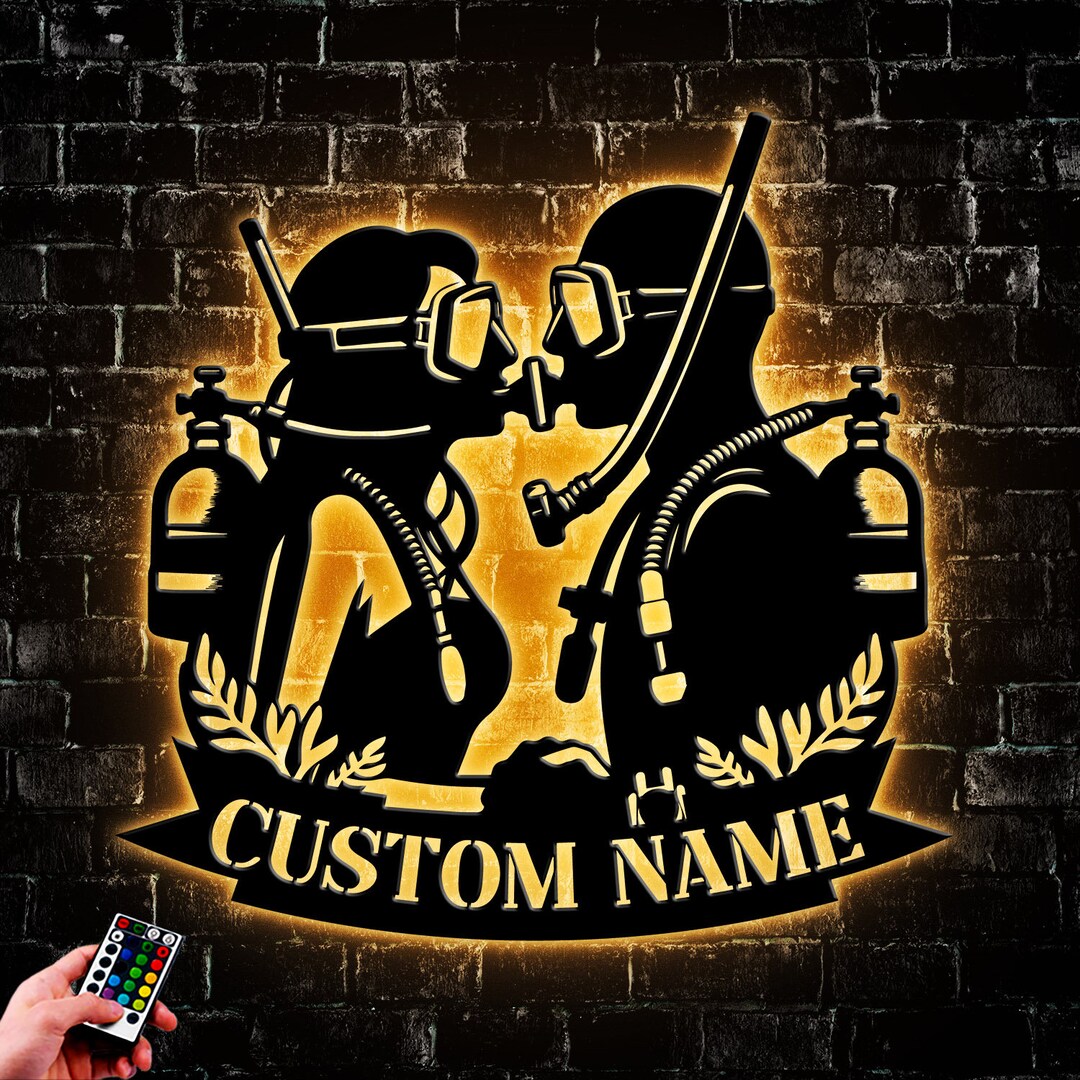 Custom Scuba Diving Sport Metal Wall Art Led Light, Personalized Couple ...