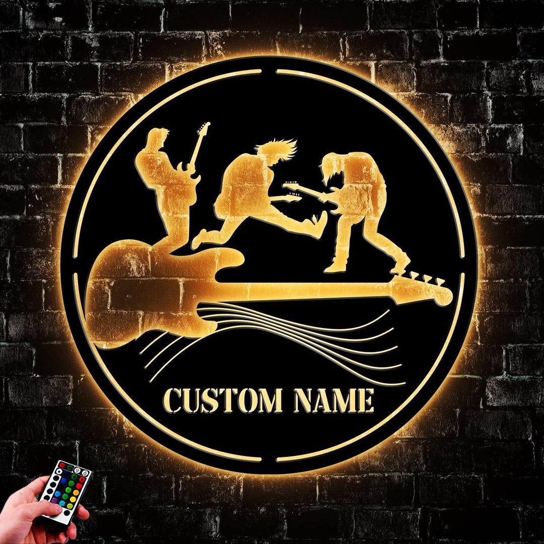 Custom Electric Guitar Metal Wall Art LED Light, Personalized Guitarist ...