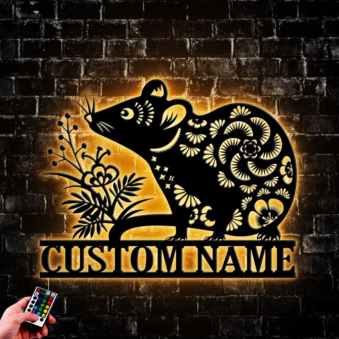 Custom Floral Rat Metal Wall Art Led Light, Personalized Wild Flower ...
