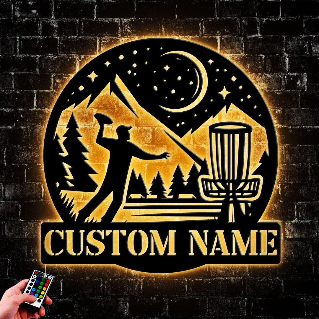 Custom Disc Golf Metal Wall Art Led Light, Personalized Disc Golfer ...