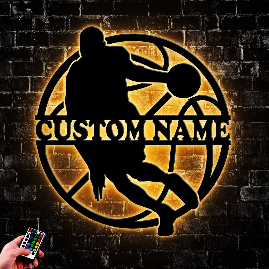 Custom Basketball Metal Wall Art Led Light, Personalized Basketball ...