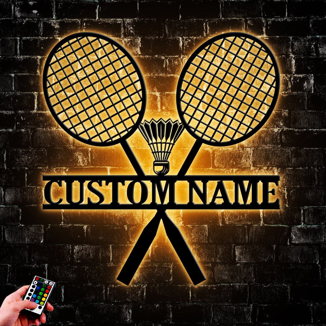 Custom Badminton Metal Wall Art Led Light, Personalized Badminton ...
