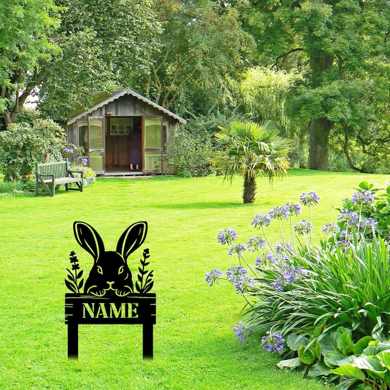 Custom Rabbit Farm Garden Metal Sign, Personalized Gardener Name Sign ...