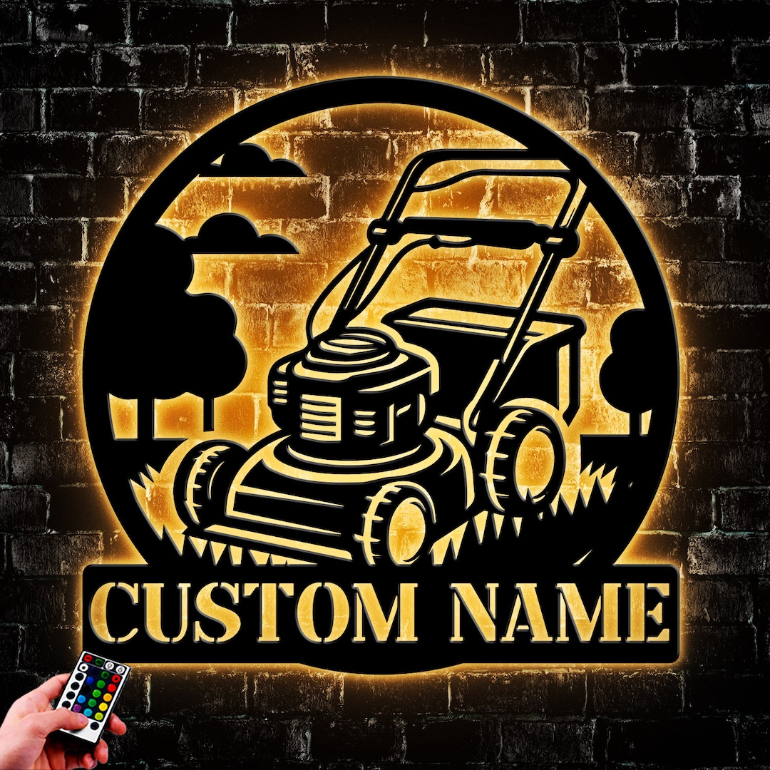 Custom Lawn Mower Metal Wall Art LED Light, Personalized Lawn Mower ...