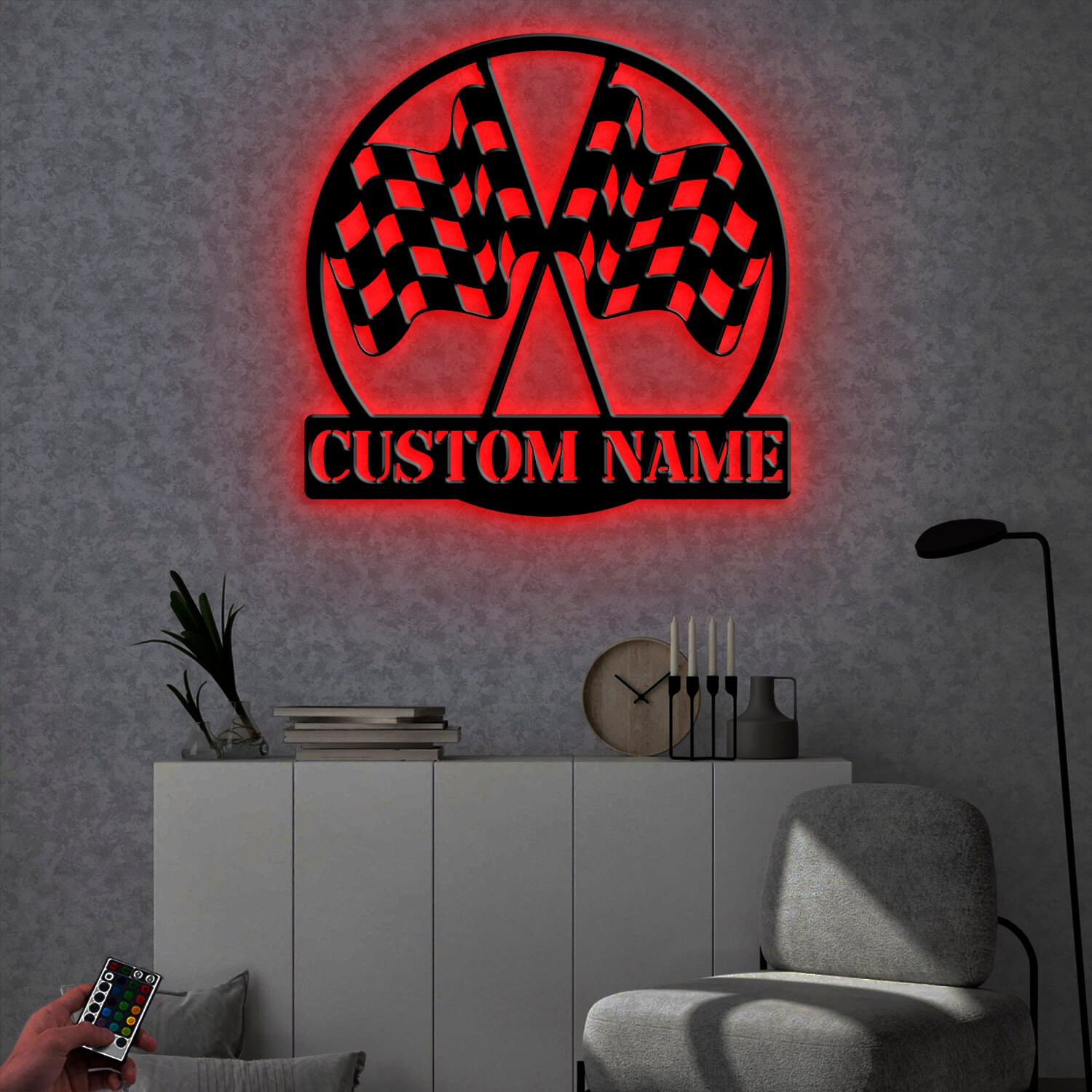 Custom Start Finish Racing Flag Metal Wall Art Led Light, Personalized ...