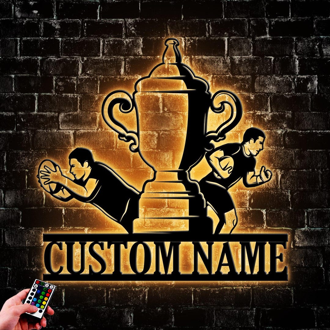Custom Rugby Metal Wall Art LED Light, Personalized Rugby Player Name ...
