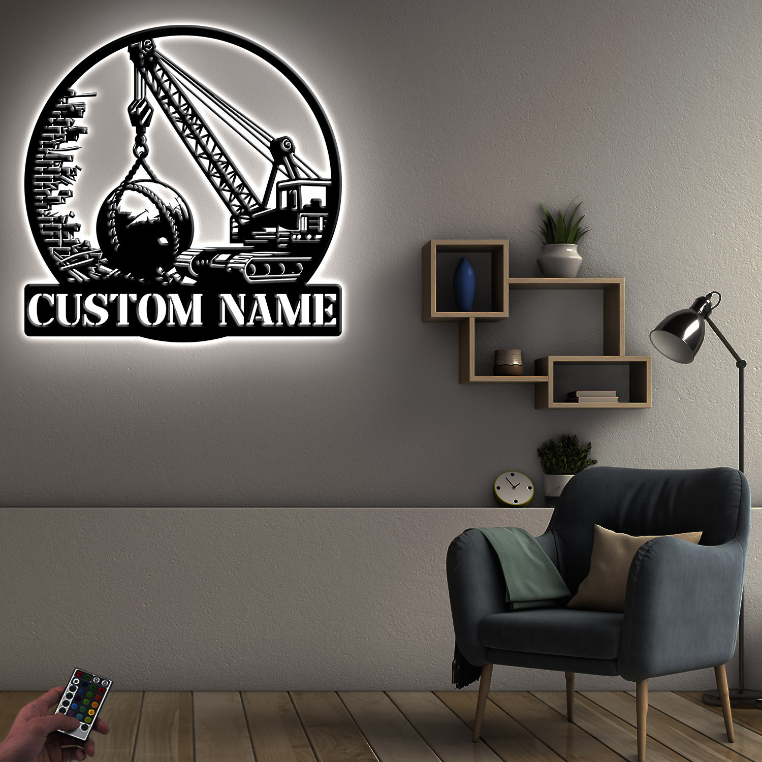 Custom Wrecking Ball Crane Metal Wall Art LED Light, Personalized ...