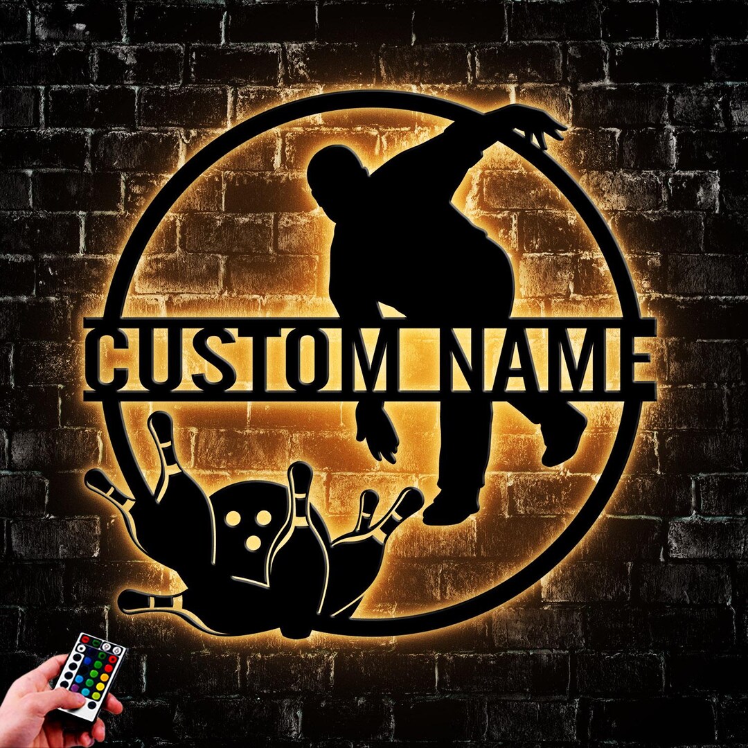 Custom Bowling Metal Wall Art LED Light, Personalized Bowling Player ...
