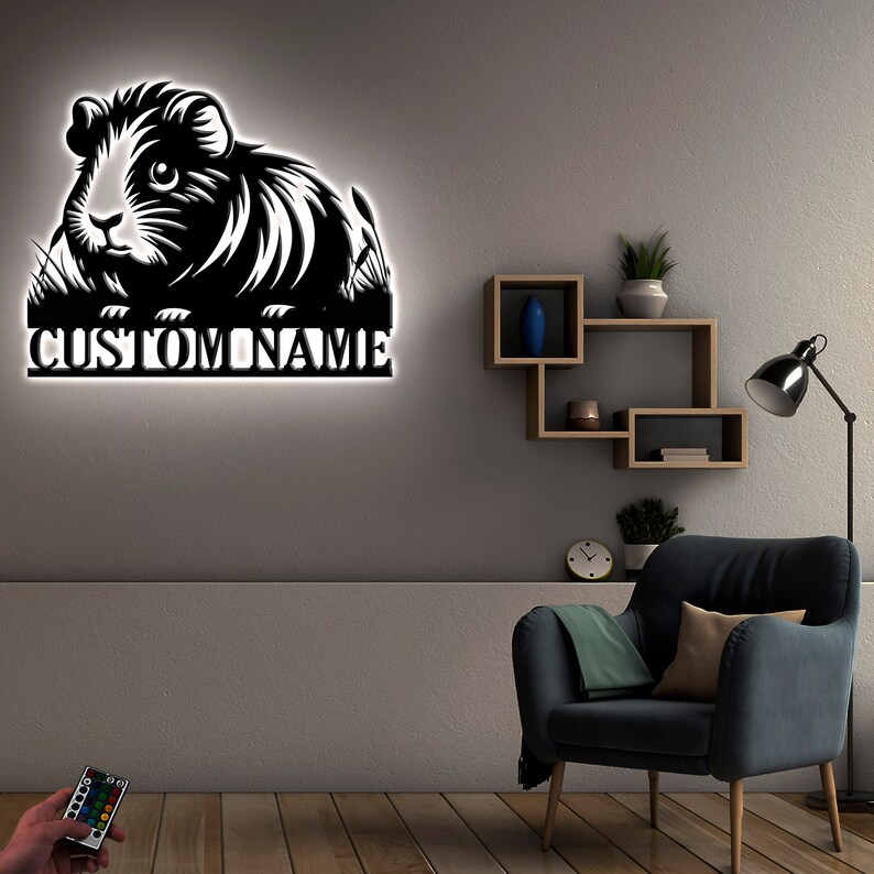 Custom Guinea Pig Metal Wall Art Led Light, Personalized Cavy Lover ...