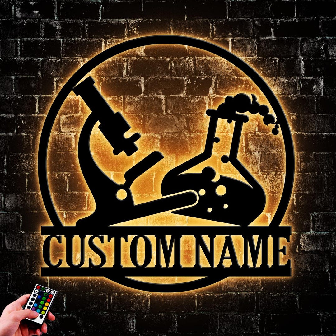 Custom Chemistry Teacher Metal Wall Art LED Light, Personalized Chemist Name Sign Science Home ...