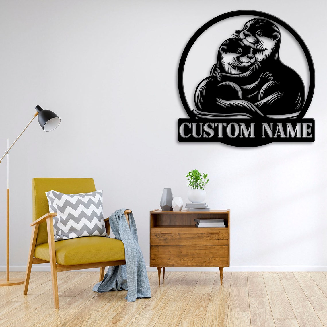 Custom Heart Couple Otter Metal Wall Art Led Light, Personalized Otter ...
