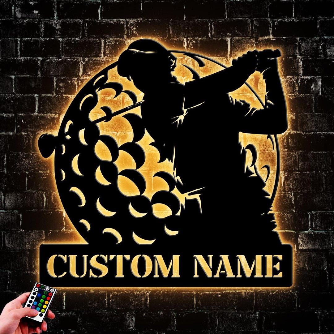Custom Golfing Metal Wall Art LED Light, Personalized Golfer Player ...