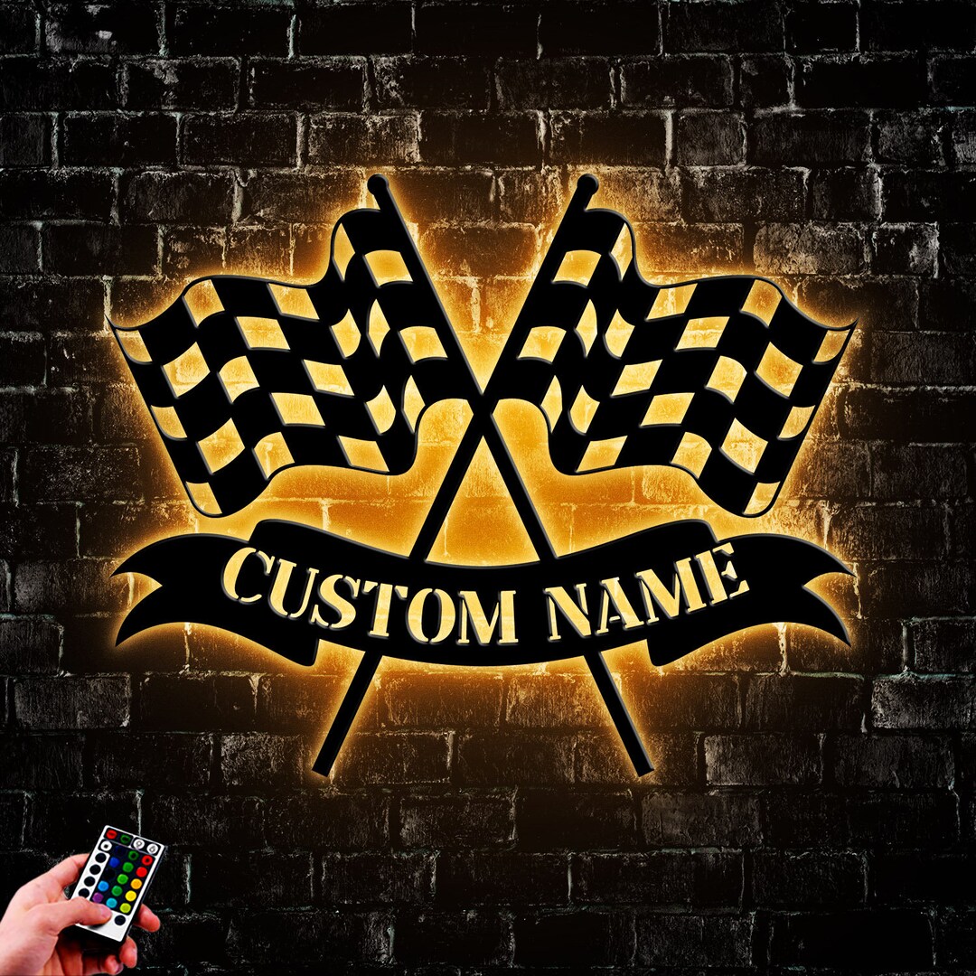 Custom Start Finish Racing Flag Metal Wall Art Led Light, Personalized ...