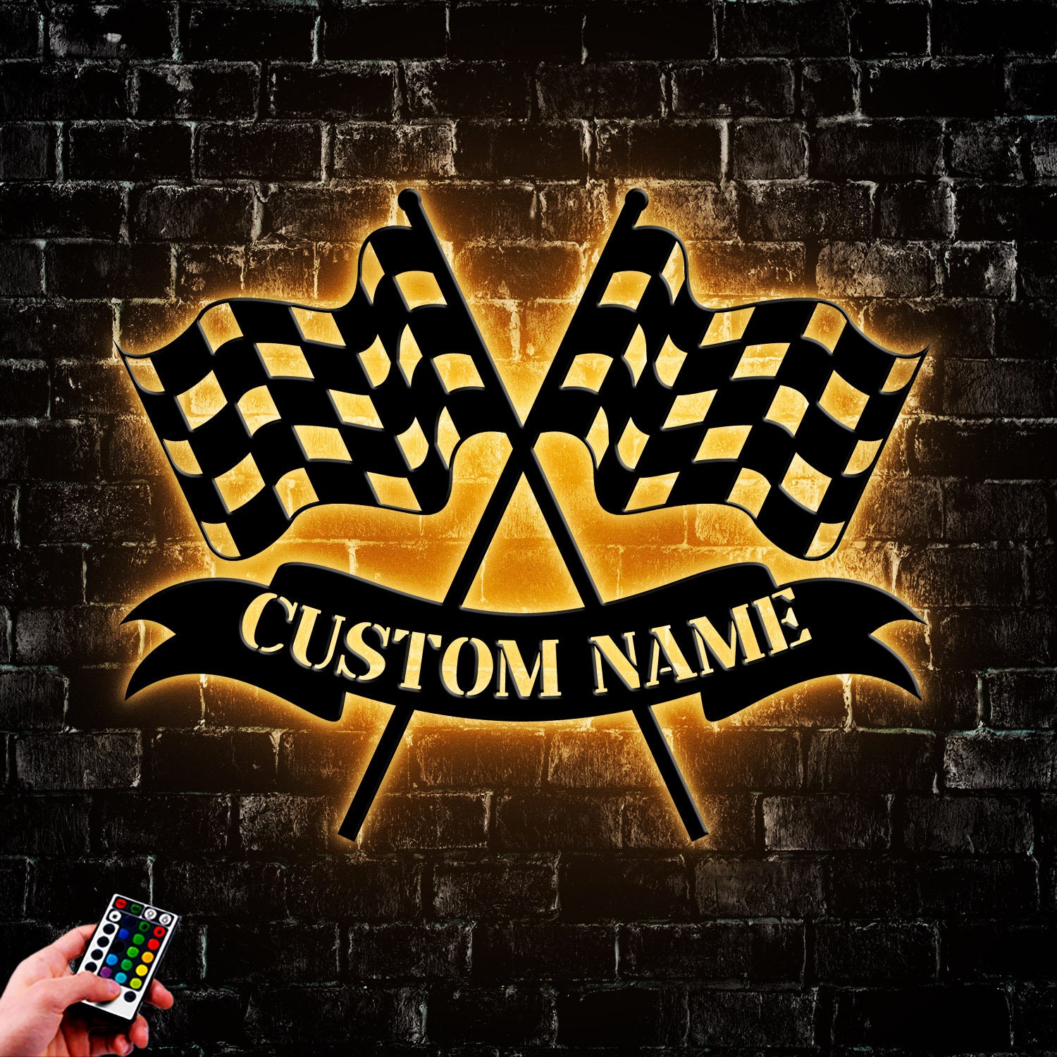 Custom Start Finish Racing Flag Metal Wall Art Led Light, Personalized ...
